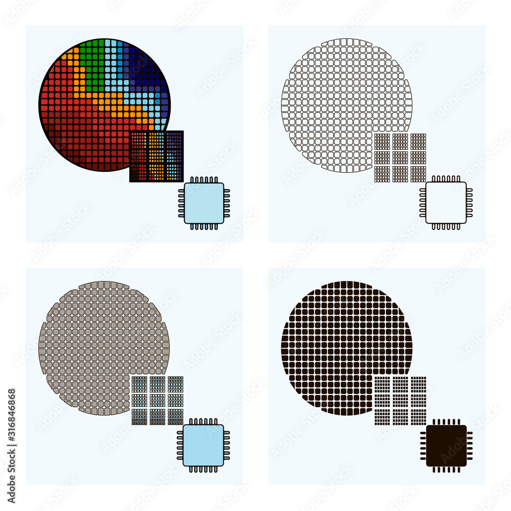 Set of abstract line art vector industry icons featuring electronics or ...