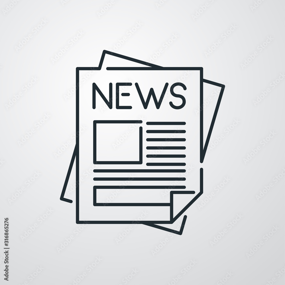 Símbolo noticias. Icono plano lineal hojas de periódico en fondo gris ...