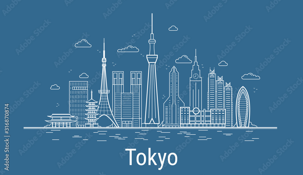 Tokyo city line art Vector. Illustration with all famous towers ...