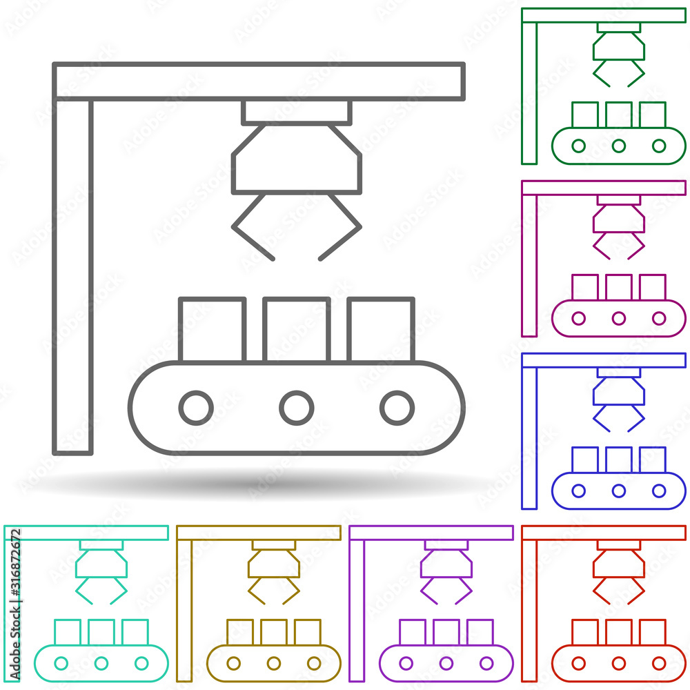 Robotic crane boxes technology in multi color style icon. Simple thin ...