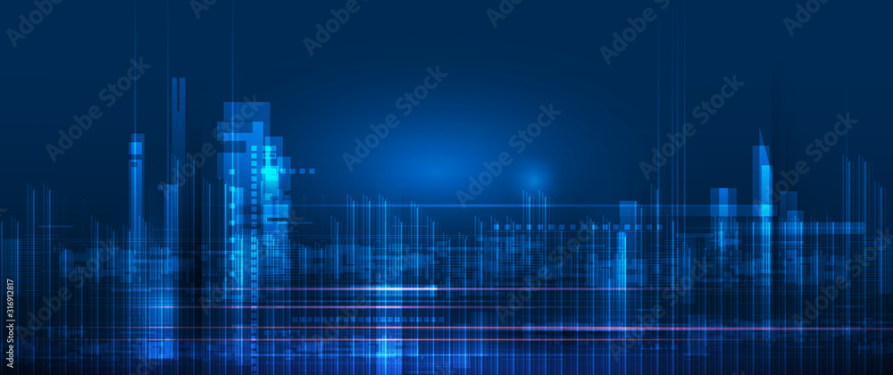 Vector illustration urban architecture, cityscape with space and neon ...