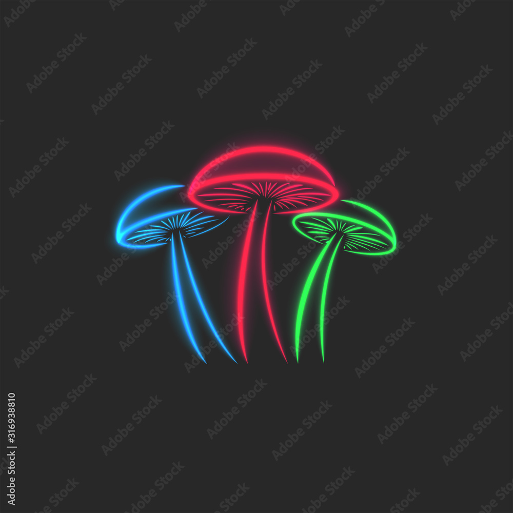 Psilocybin mushrooms logo glow toxic neon, magic psychedelic colorful ...