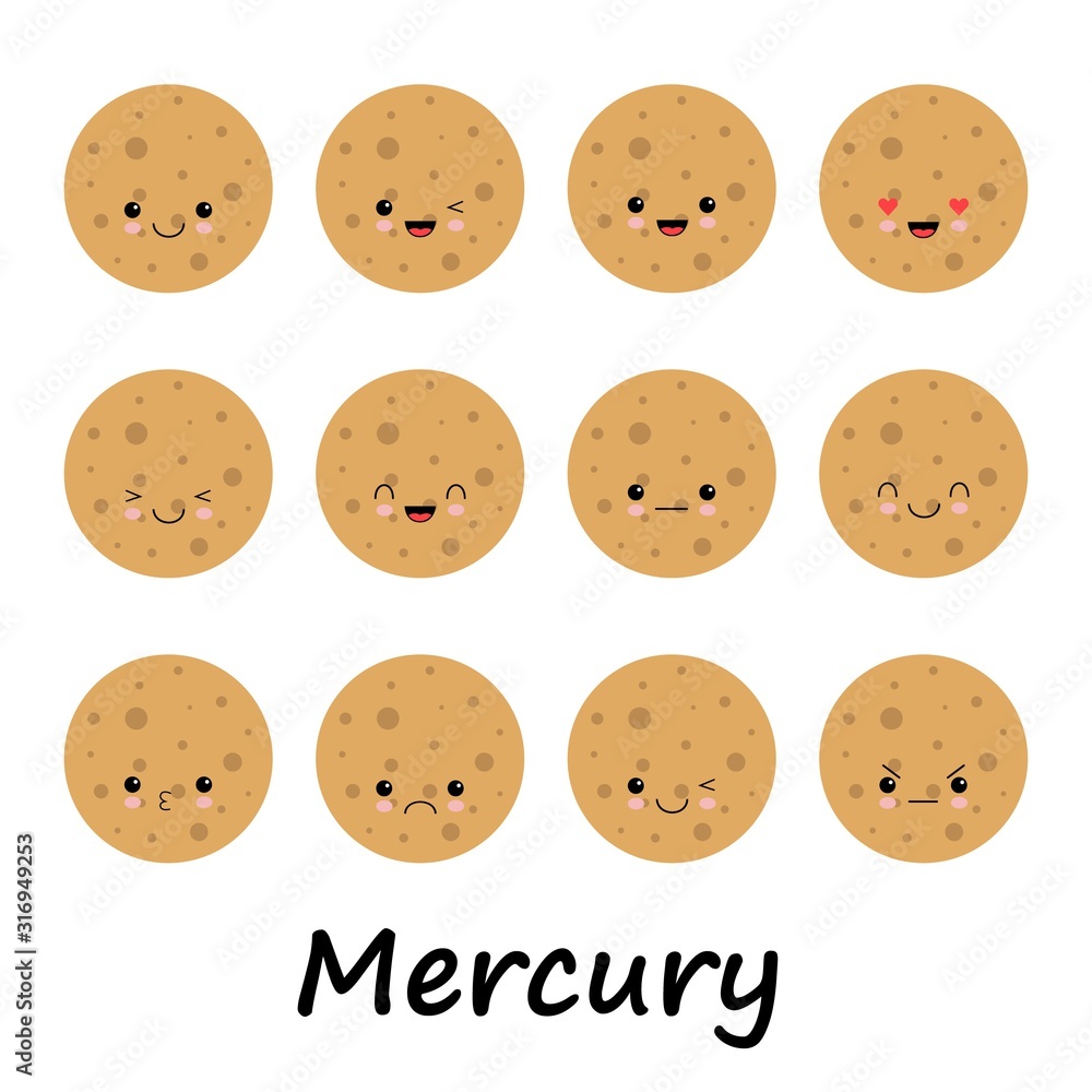 Cartoon Illustration Mercury Emotion. Vector Solar System object Stock ...