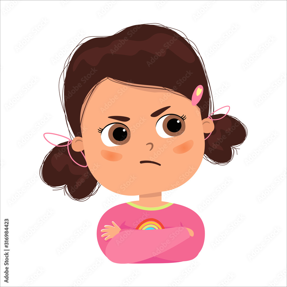 cute kid girl show facial expression vector illustration. Expression of ...