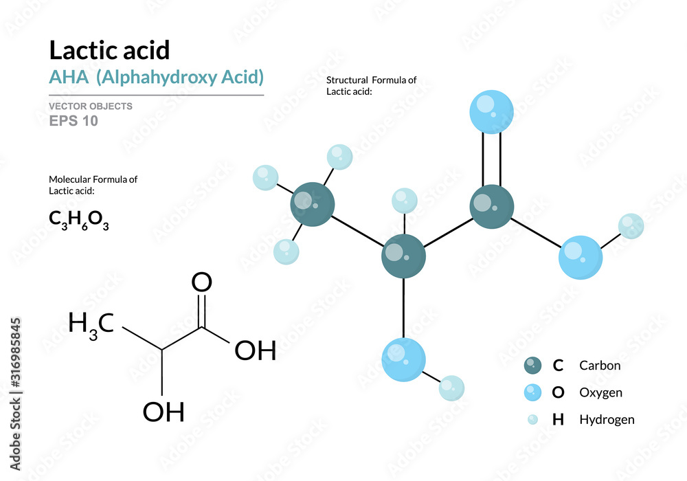 Lactic acid. AHA Alphahydroxy acid. Structural chemical formula and ...