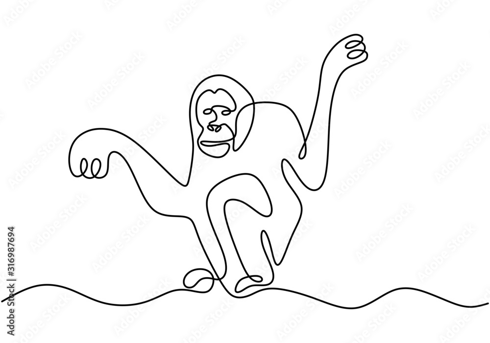 one line monkey drawing. Vector animal chimpanzee. Stock Vector | Adobe ...