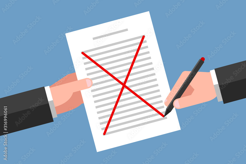 Concept of document cancellation and agreement disapproval Stock Vector ...