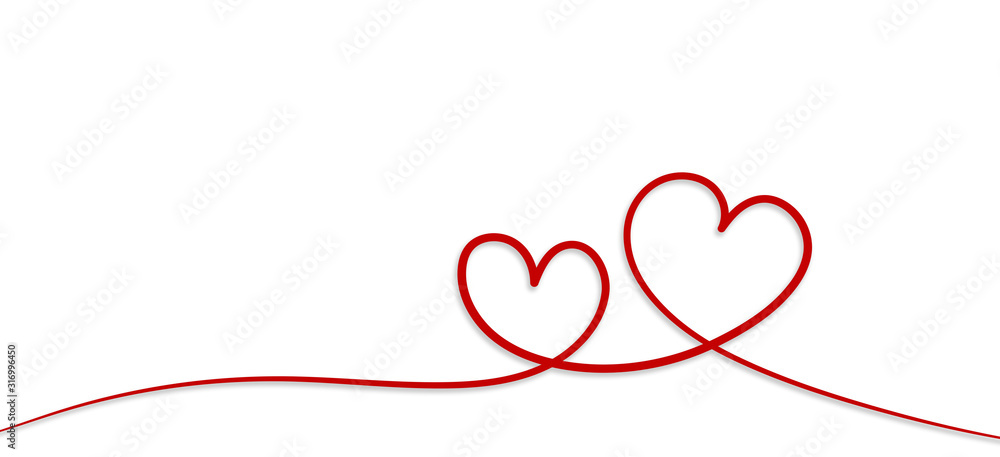 Valentines day. Continous line heart shape border with painted heart on ...