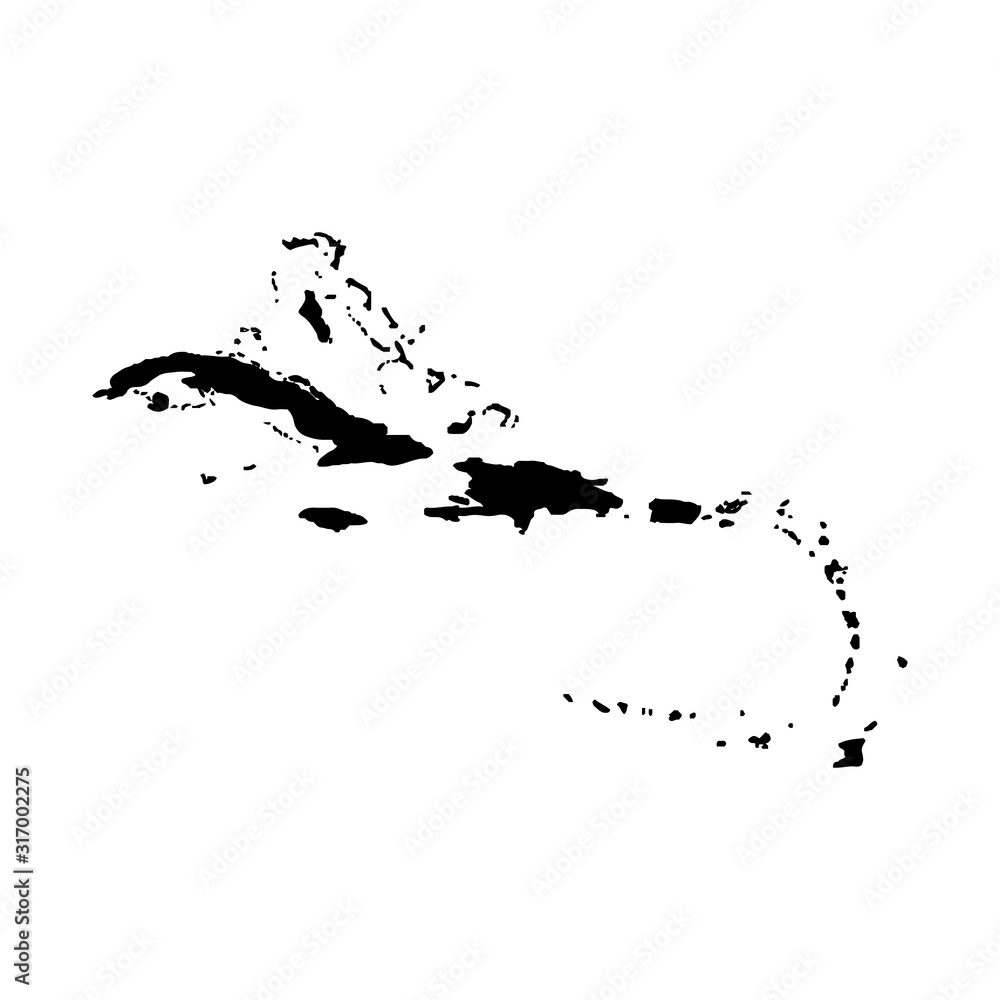Caribbean islands map vector, isolated on white background. Black map ...