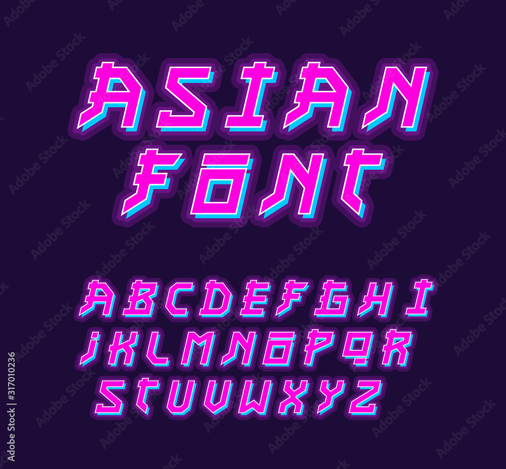 Set of letters in asian style. Vector font element for design. The ...