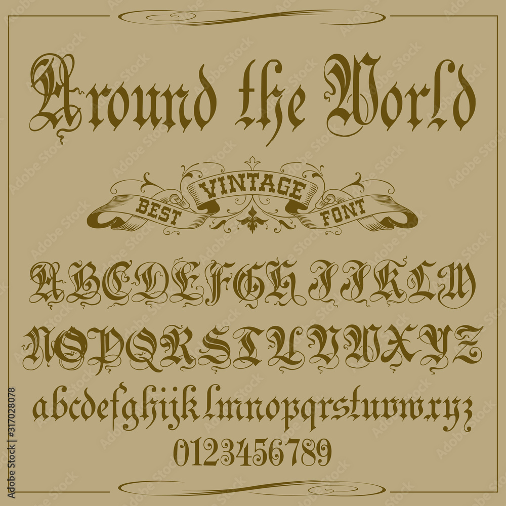 Illustration Stock Font, Typeface, Script, Old style - vintage script ...