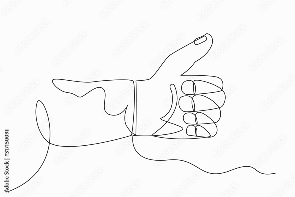continuous line drawing of hand showing great sign. Like thumb up. good ...