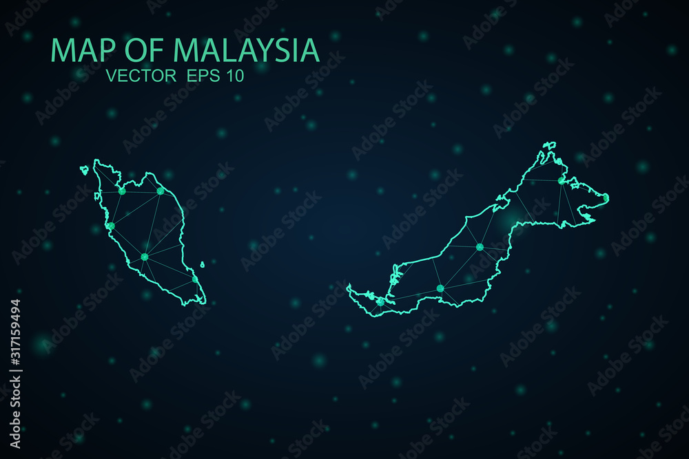 Map of Malaysia. Wire frame 3D mesh polygonal network line, design ...