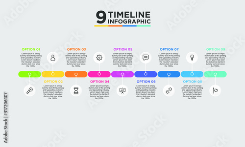 9 step timeline infographic element. Business concept with nine options ...