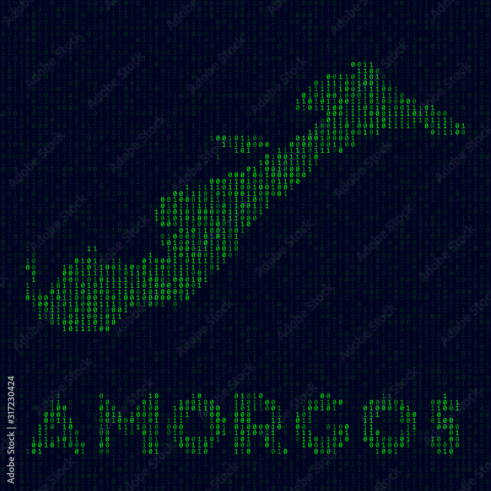 Digital Amorgos logo. Island symbol in hacker style. Binary code map of Amorgos with island name ...