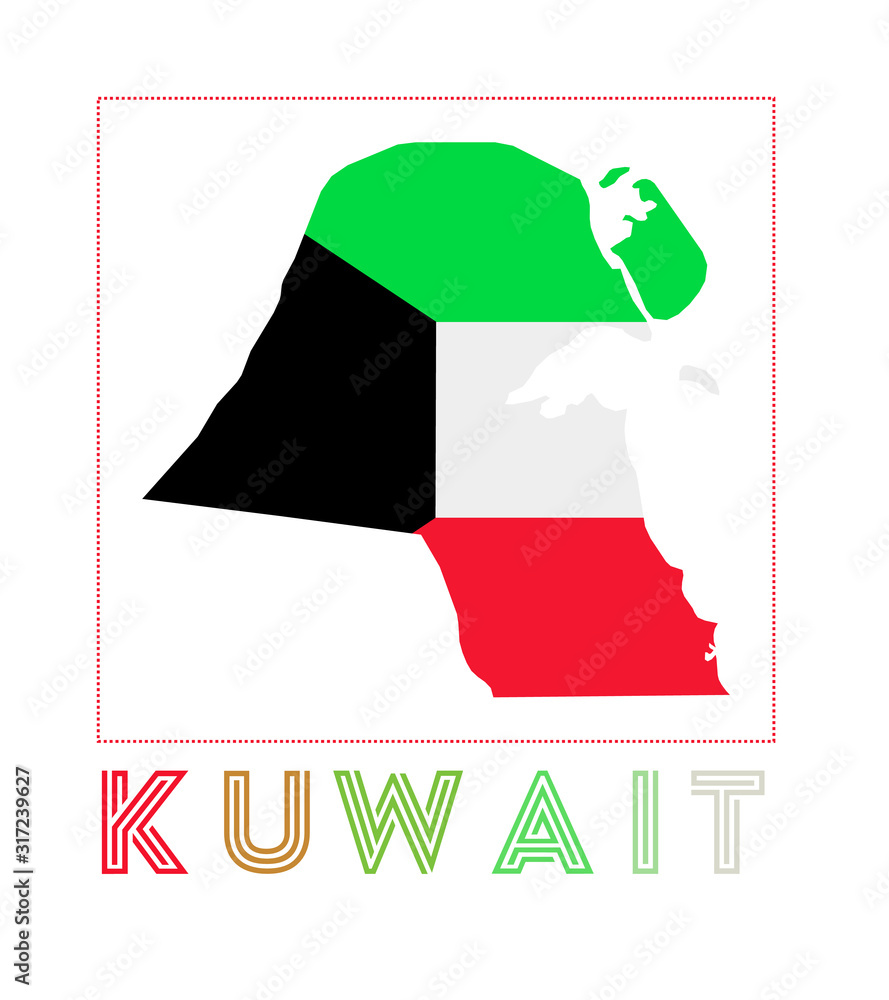 Kuwait Logo. Map of Kuwait with country name and flag. Vibrant vector ...