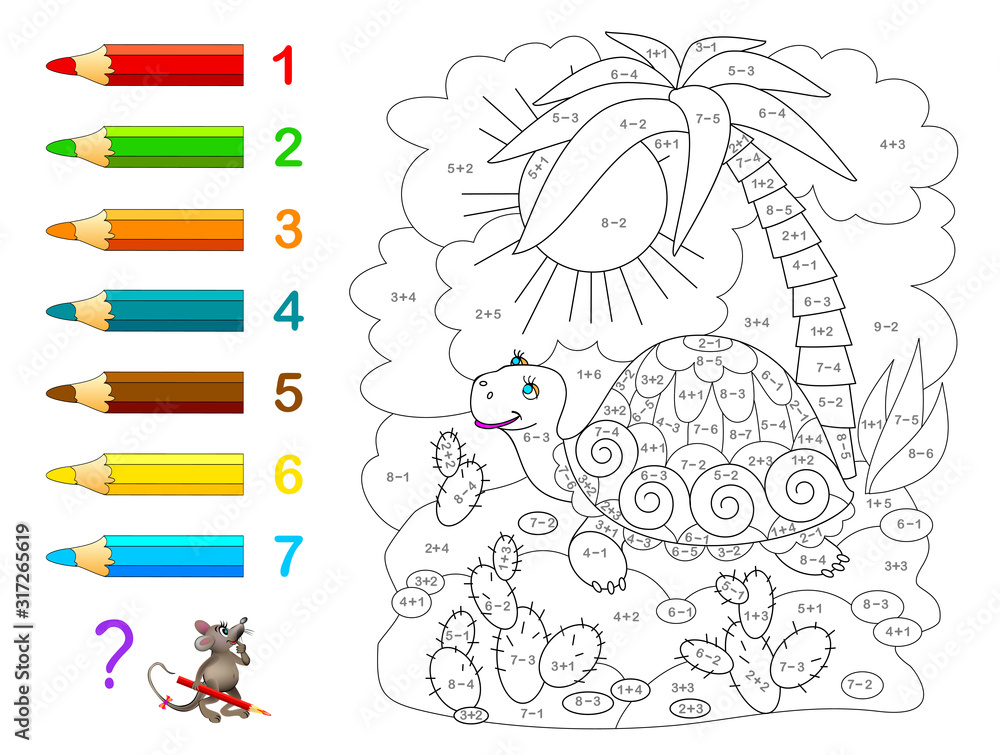 Math education for children. Coloring book. Mathematical exercises on ...