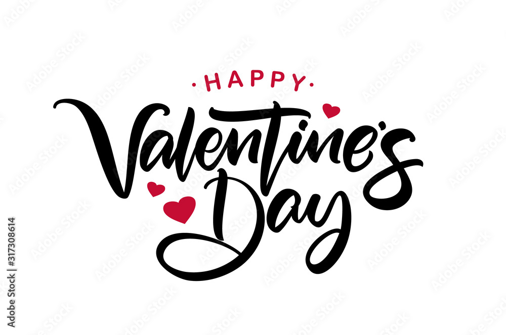 Happy Valentine's Day. Handwritten calligraphic lettering with red ...