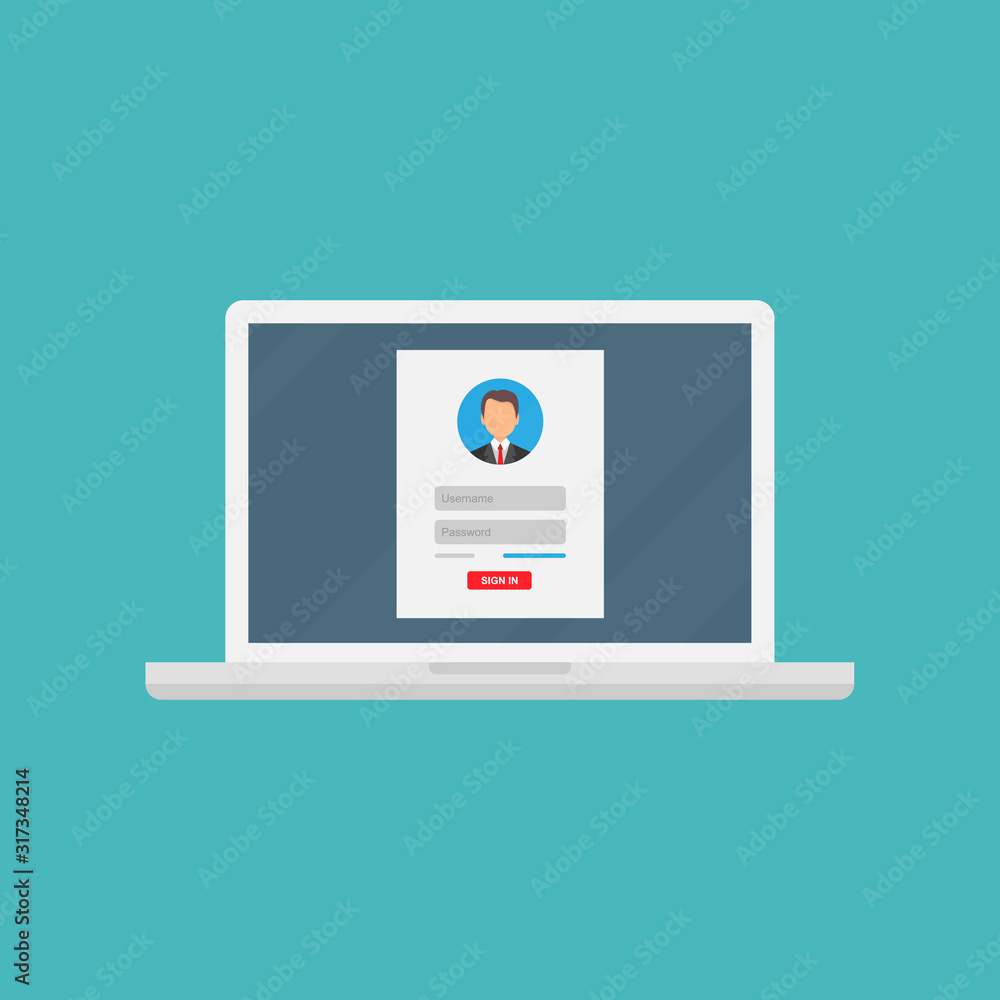login form, the login page opens in a web browser window on the laptop ...