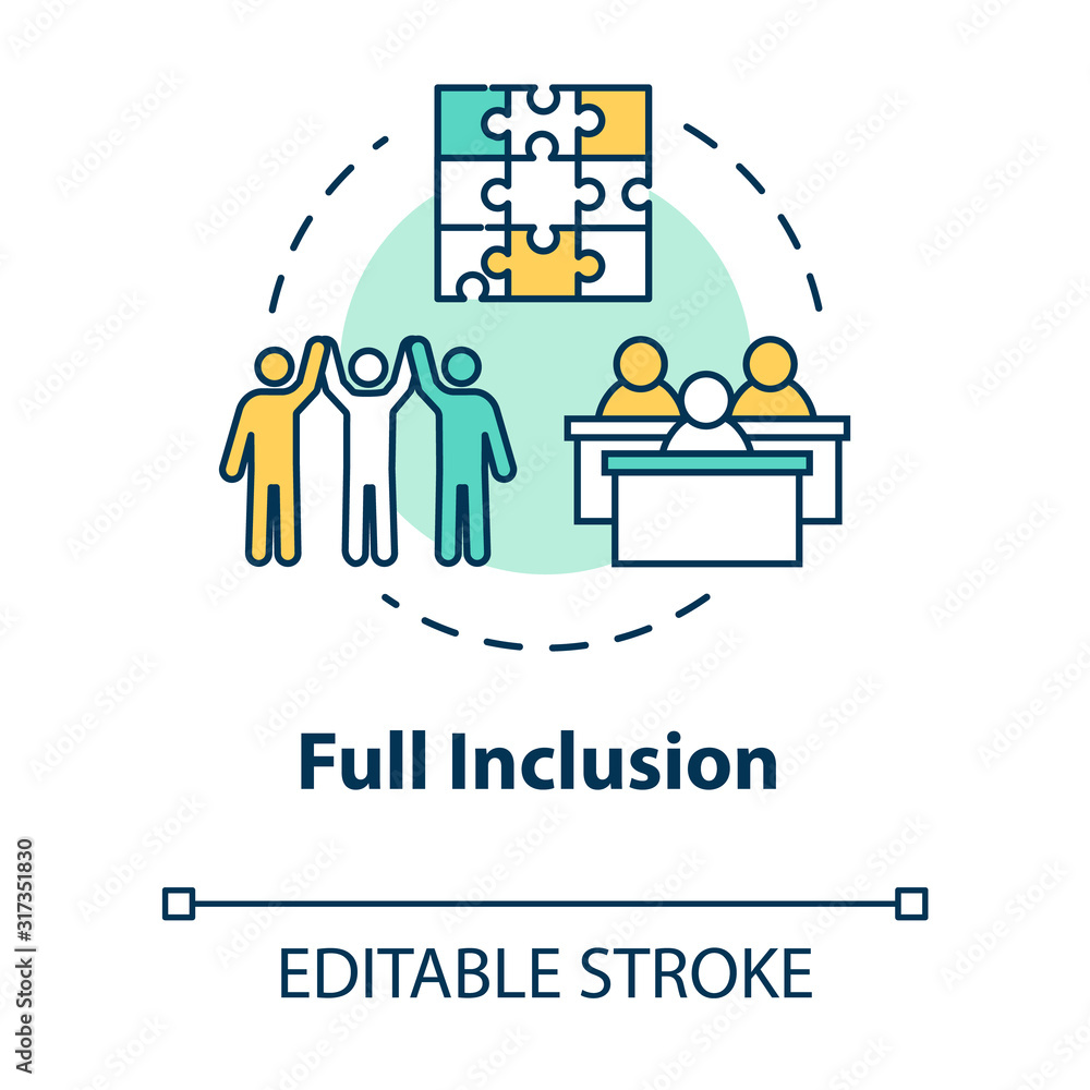 Full inclusion concept icon. Student group dynamics. Diverse community ...