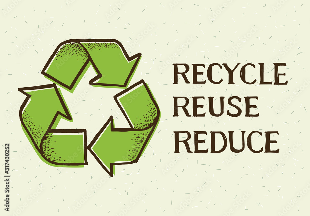 Sketch doodle recycle reuse reduce symbol isolated on craft paper ...
