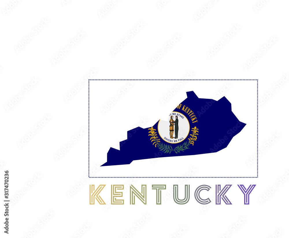 Kentucky Logo. Map of Kentucky with US state name and flag. Radiant ...