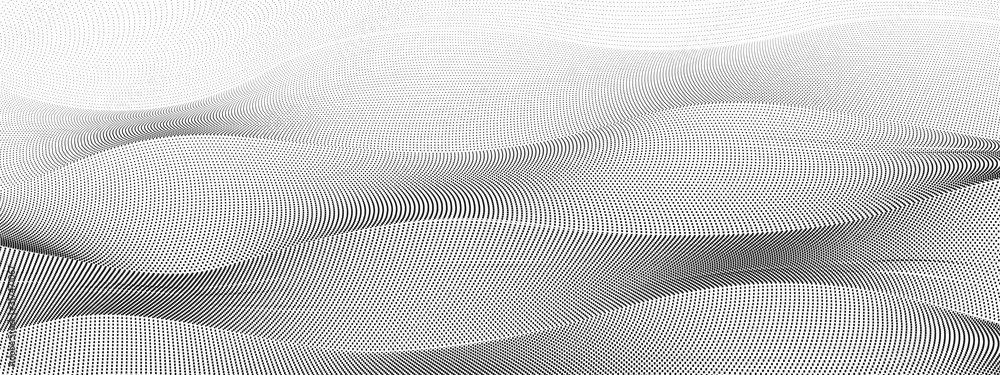 Black dotted squiggle lines with gradient. Digital halftone pattern ...