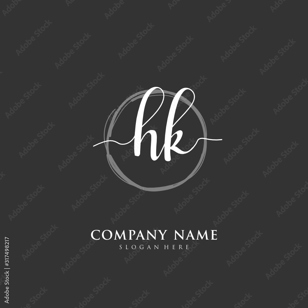 Handwritten initial letter H K HK for identity and logo. Vector logo template with handwriting ...