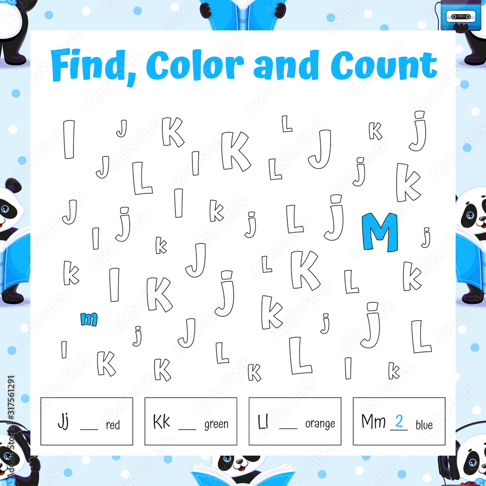 Find, Color and Count Alphabet Letters Math Game. Number Tracing ...