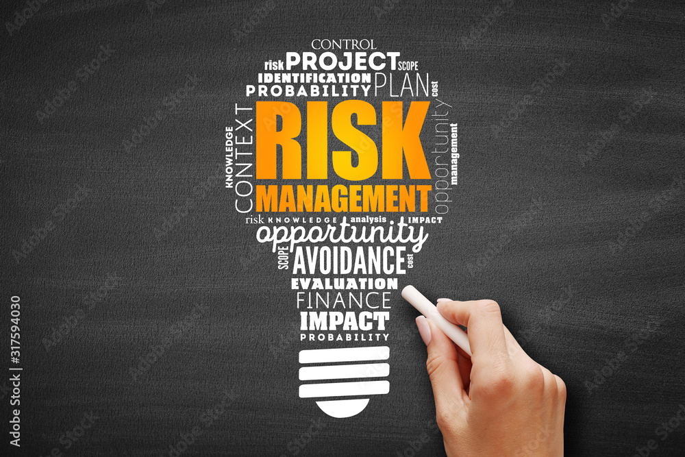 Risk Management light bulb word cloud, business concept background ...
