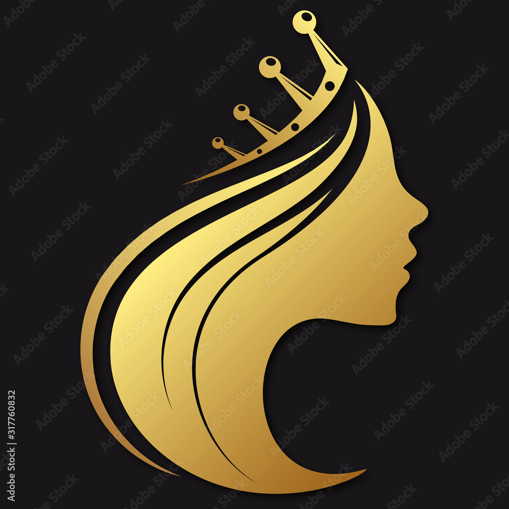 Profile of a beautiful girl with a gold crown is unique illustration ...