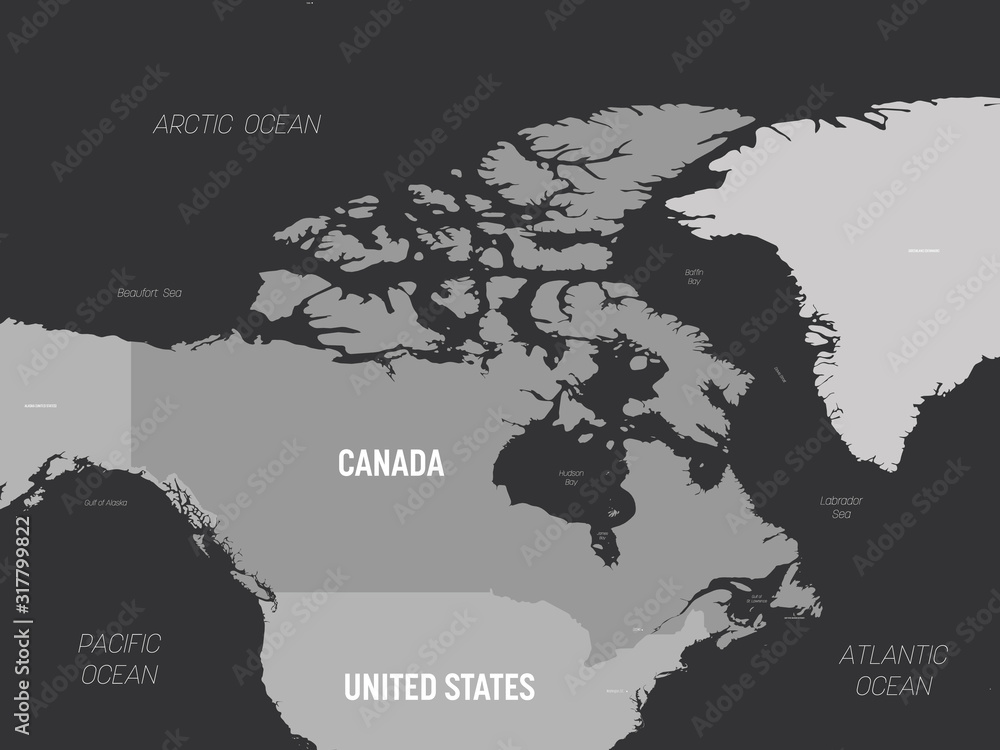 Canada map - grey colored on dark background. High detailed political ...