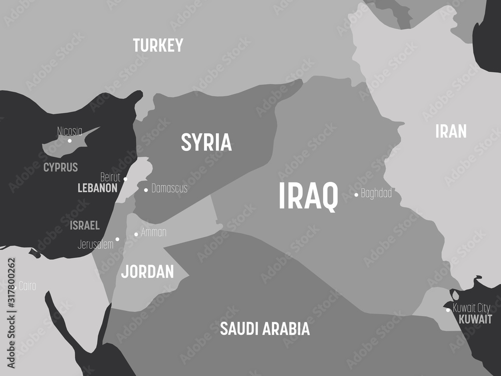Middle East map - grey colored on dark background. High detailed ...
