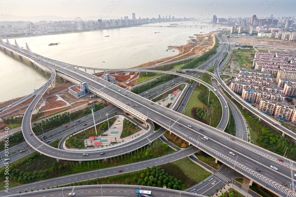 Elevated expressway. The curve of suspension bridge Stock Photo | Adobe ...