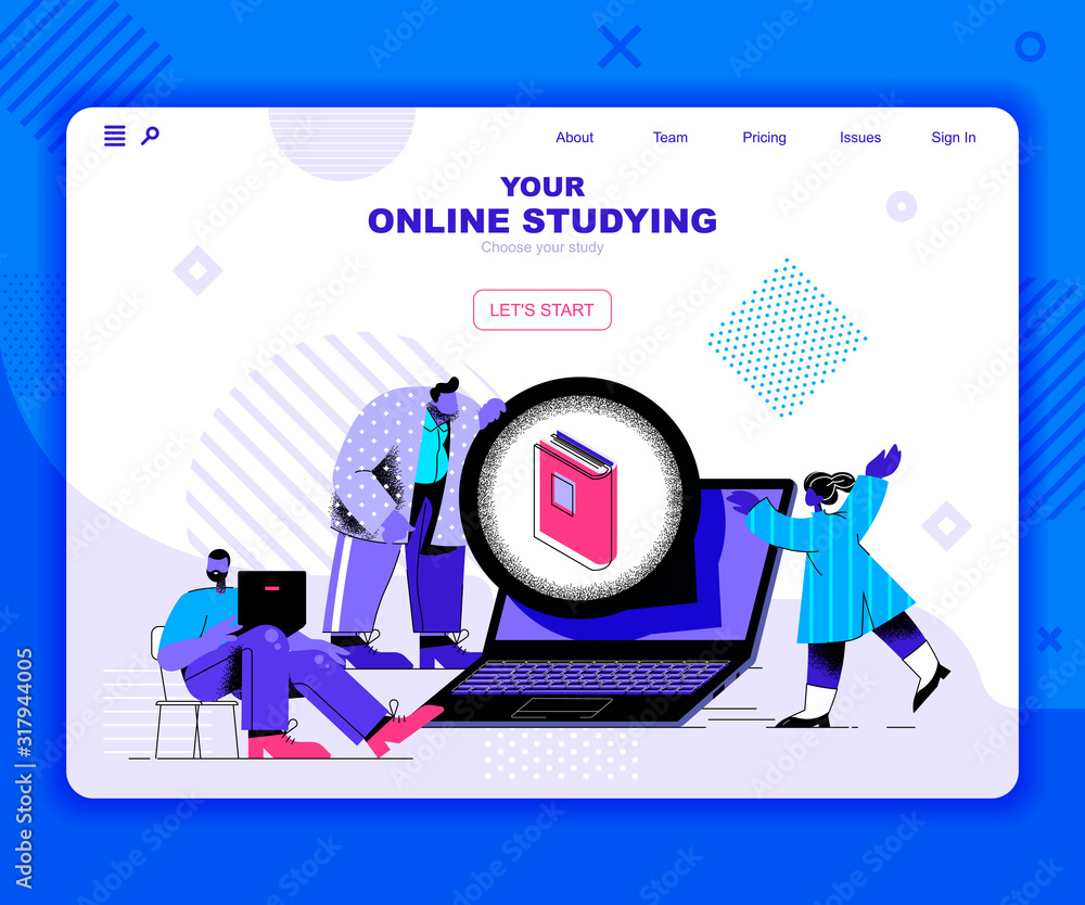 Online studying landing page vector template. Modern university course ...