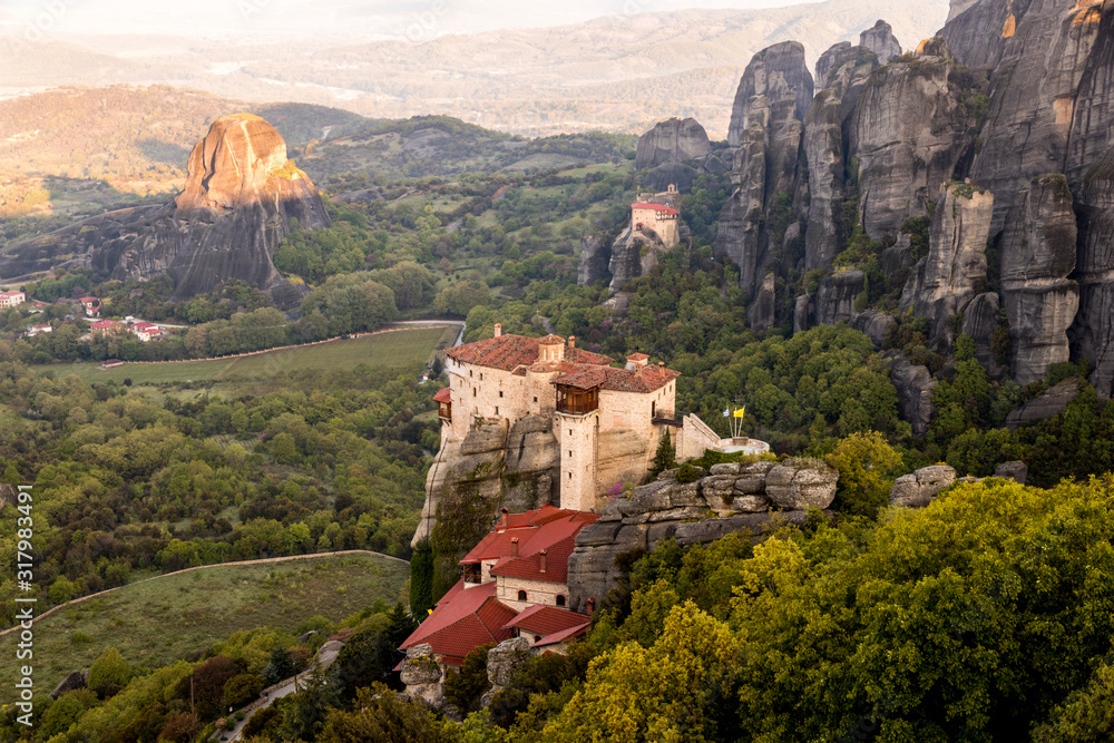 Meteora, Greece. Sunrise at the Byzantine Monasteries of Meteora in ...