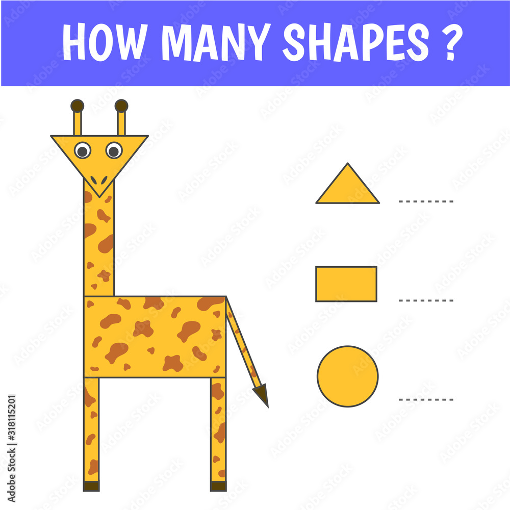 Educational game for kids. Geometrical figure giraffe. Count how many ...