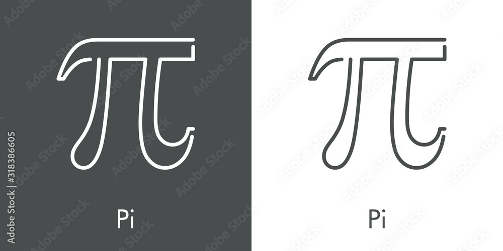 Símbolo matemático pi. Icono plano lineal en fondo gris y fondo blanco ...