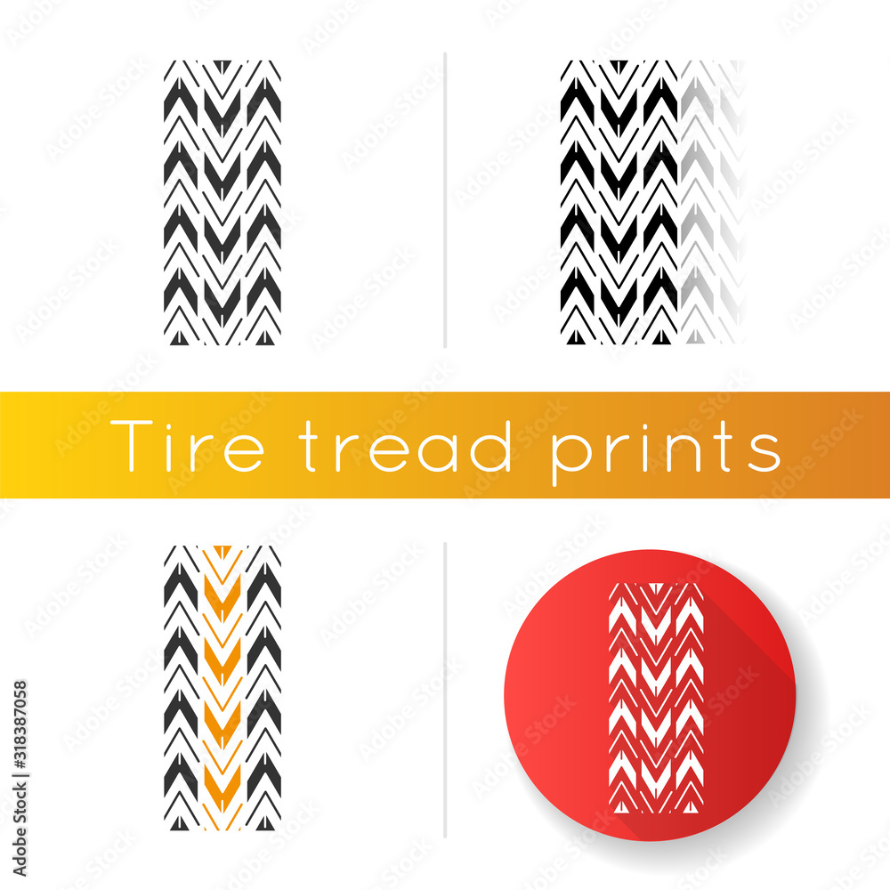 Track tread icon. Detailed automobile, motorcycle tyre marks. Car wheel ...