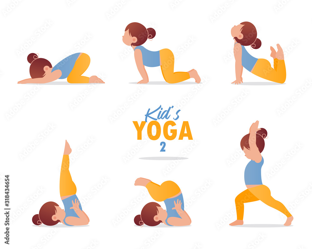 kids yoga set. Gymnastics for children and healthy lifestyle. Cartoon ...