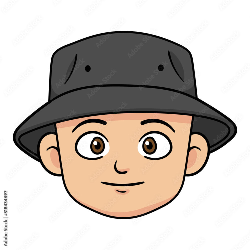 Cartoon Boy Wearing Bucket Hat Avatar Illustration Stock Vector | Adobe ...