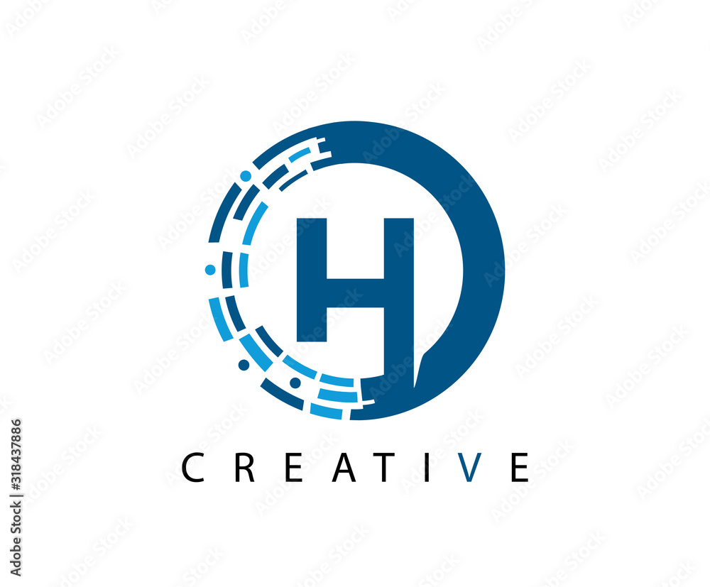 Circle H Letter Digital Network , Technology and digital abstract line ...