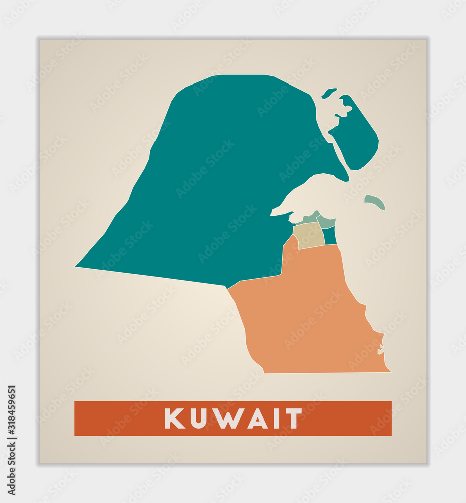 Kuwait poster. Map of the country with colorful regions. Shape of ...
