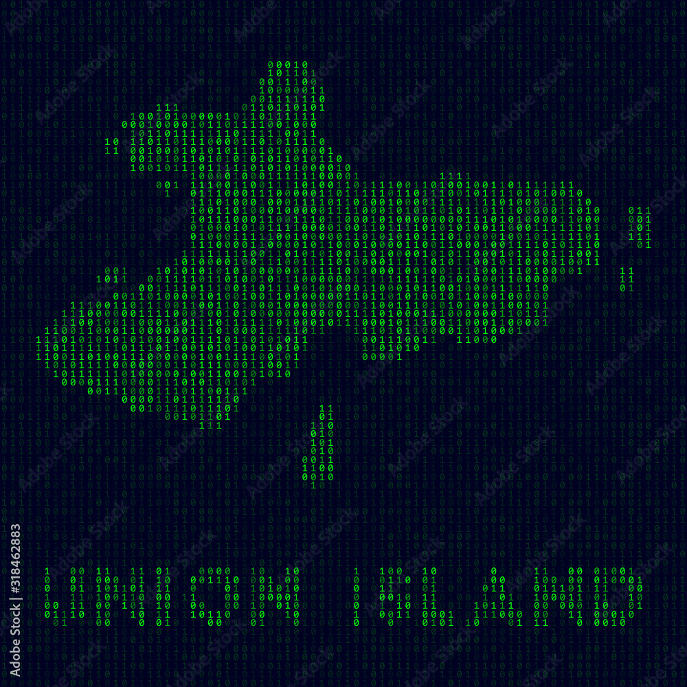 Digital Union Island logo. Island symbol in hacker style. Binary code ...