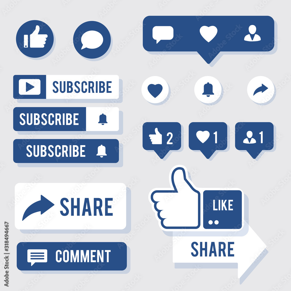 Like, Share, Comment, Message bubbles and Subscribe social media icon ...