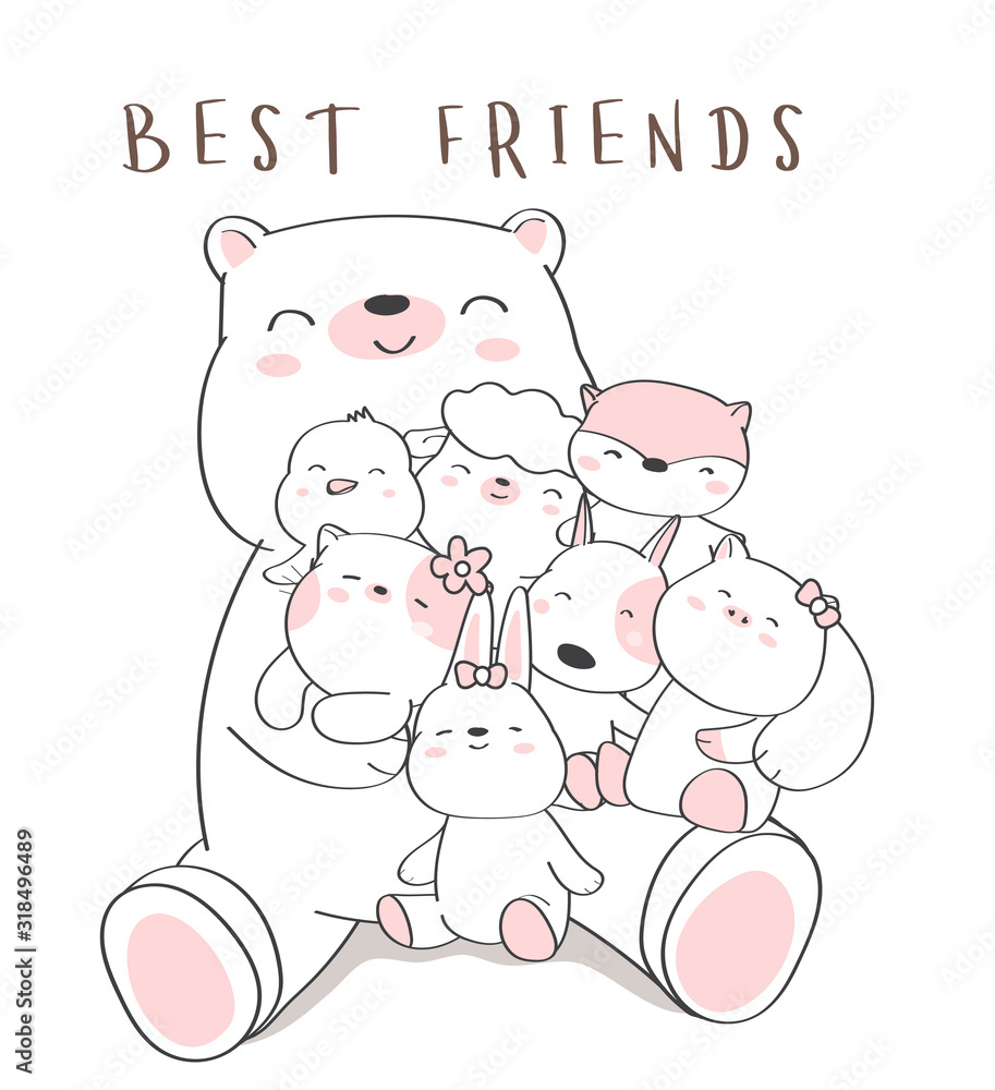 Cute baby animal cartoon hand drawn style.vector illustration Stock ...