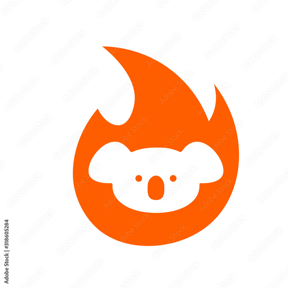 Koala in fire sign. Australian bushfire clipart image isolated on white ...
