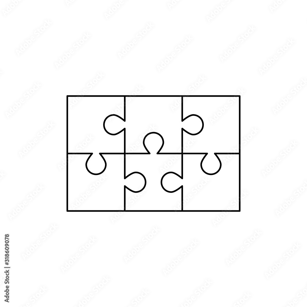 Puzzle 6 piece outline. Clipart image isolated on white background ...