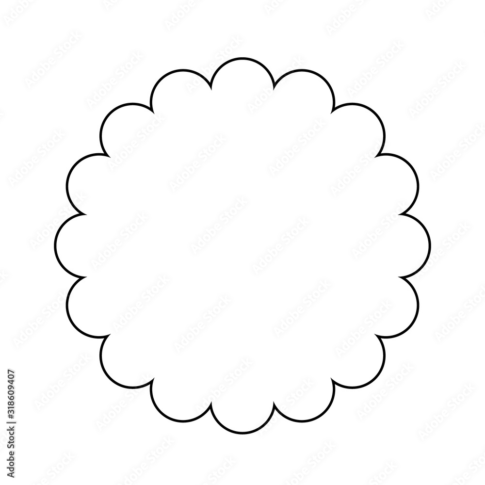 Scalloped circle outline shape. Clipart image isolated on white ...