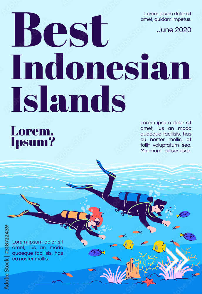 Best Indonesian islands magazine cover template. Scuba diving ...